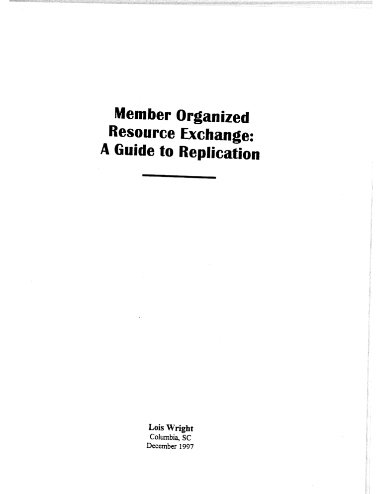 Member Organized Resource Exchange: A Guide to Replication | The Kola ...